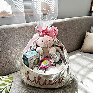 Custom Baby Name Clothes Baskets,Personalized Cute Woven Diaper Basket for newborn,Cotton Round organizer (White)