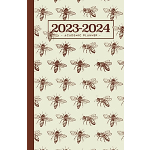 Academic Planner 2023-2024 Small | Classic Bumble Bees On Cream: July - June | Weekly & Monthly | US Federal Holidays and Moon Phases