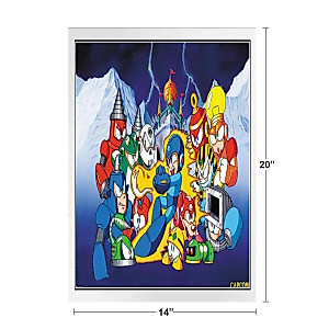 Mega Man Bosses Art Video Game Video Gamer Classic Retro Vintage 90s Gaming MegaMan Capcom Legacy Collection Megaman 11 Mega Man X Dr Wily White Wood Framed Poster 14x20