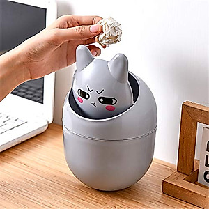 HPH Little Trash Can Cute Desktop Trash Can for Office Desktop Coffee Table Kitchen Small Garbage Can Cute Plastic Trash Can Shake Cover Bucket Small Paper Basket