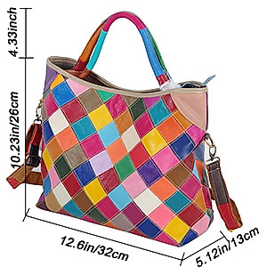 Women's Multicolor Tote Handbag Genuine Leather Design Hobo Shoulder Bag Purses (Multicoloured-2)