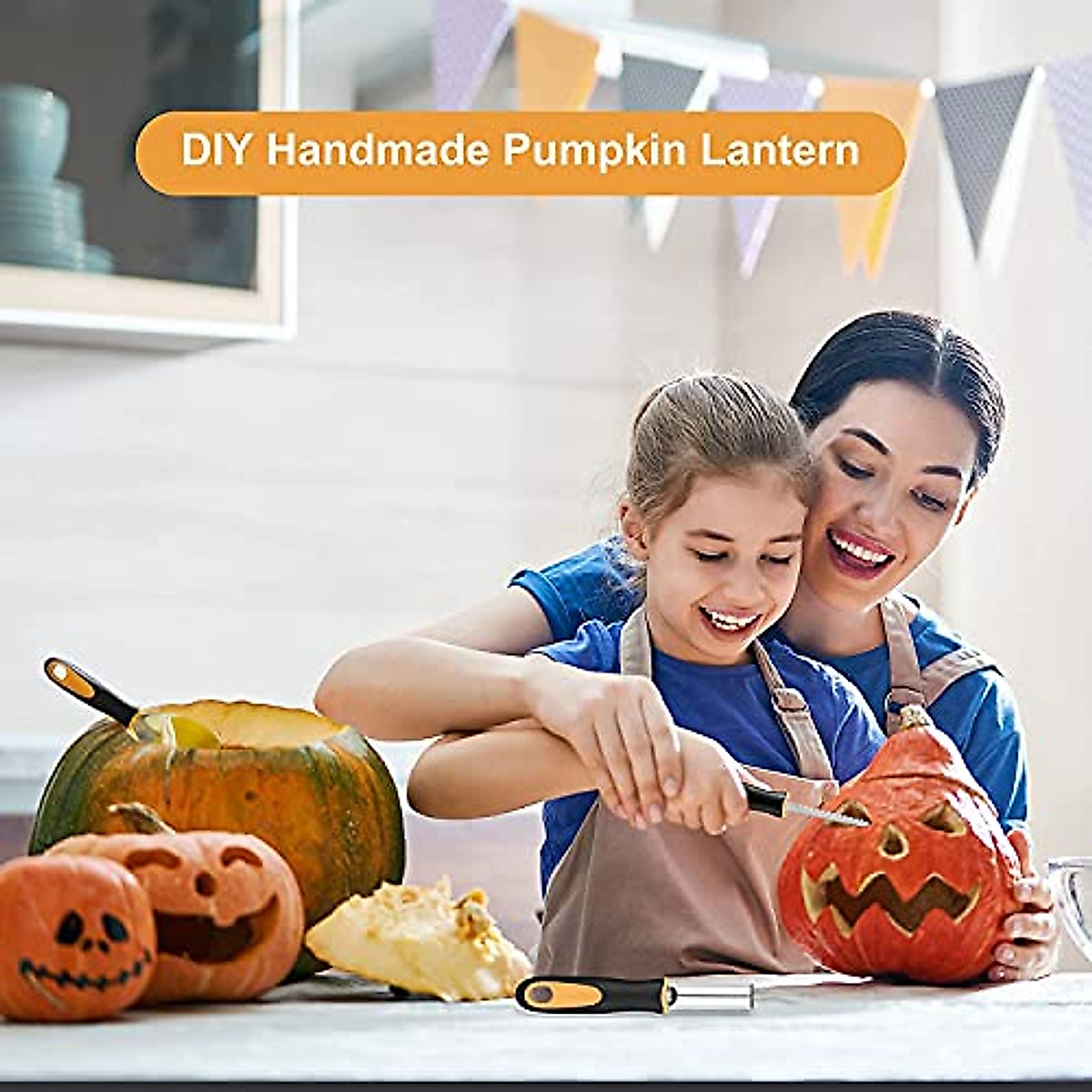 Yixiang Halloween Pumpkin Carving Kit, 5 Pieces Heavy Duty Professional Stainless Steel Carving Tools Set for Halloween Decorations, Included 4 LED Candles