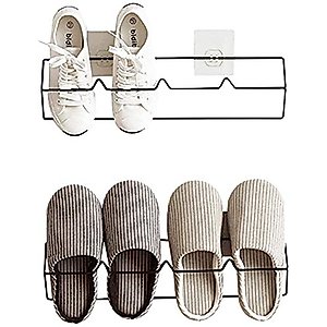 Esdella Shoes Rack Organizer Wall Mounted Storage Shelf Shoe Holder Keeps Shoes Off The Floor (Black, 4 Pack)