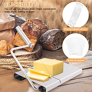 Cheese Slicer, Stainless Steel Cheese Cutter Board with 10 Wires And 25 Baking Oil Paper,Heavy Duty Adjustable Cheese Cutter Board,Cheese Slicer Cutter for Block Cheese