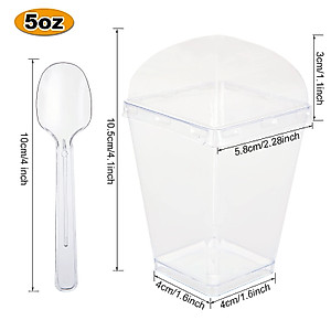 WOPPLXY 100 Pack 5 oz Plastic Dessert Cups with Lids and Spoons, Square Clear Plastic Appetizer Cups for Party, Parfait Cups, Mini Dessert Cups for Pudding Fruit and Ice Cream