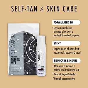 St Moriz Professional Dark Self Tanner Mousse with Tanning Mitt Bundle - Sunless Instant Self Tanning Foam with Vitamin E for Moisturizing (6.76 fl oz)