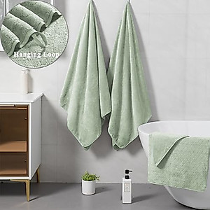 Extra Large Bath Towel Sets of 8, 2 Large Bath Towels Oversized, 2 Hand Towels, 4 Washcloths, Soft Microfiber & Quick Dry & Highly Absorbent Bath Towels for Bathroom Kitchen Spa Hotel Gym Pet(Green)