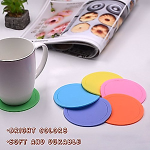 TOSSOW Silicone Drink Coasters with Holder Set 3.5 Inches Flexible Heat Resistant Coaster Colorful Insulation Durable Non-Slip Thick Coffee Drinks Wine Cup Mat (6 Colors, 6 pcs)