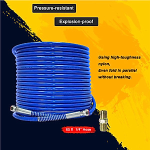 65ft Hose Kit & Airless Spray Gun with 8” Extension Pole, Including Tip Guard and 517 Tip, 3600 PSI Max x 1/4" Airless Paint Spray Hose ，Blue Color (20 Meter)
