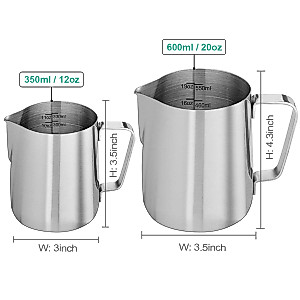 ENLOY Milk Frothing Pitcher, 20oz Steaming Pitcher Stainless Steel Espresso Machine Accessories for Coffee Bar, Milk Coffee Cappuccino Latte Art, Barista Steam Pitchers Milk Jug Cup with Art Pen