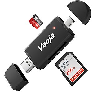 Vanja 3-in-1 SD Card Reader USB-C/USB-A/Micro USB Portable Memory Card Reader Trail Camera SD Card Adapter for SD, SDXC, SDHC, MMC, RS-MMC, Micro SD, Micro SDXC, Micro SDHC and UHS-I Cards