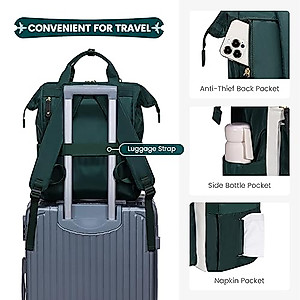 LOVEVOOK Laptop Backpack for Women, Teacher Nurse Bag Work Travel Computer Backpacks Purse,Water Resistant Daypack with USB Charging Port,Beige Green 15.6in