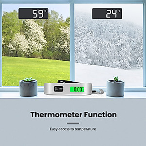 BAGAIL Digital Luggage Scale,110lbs Hanging Baggage Scale with Backlit LCD Display,Portable Suitcase Weighing Scale,Travel Luggage Weight Scale with Hook,Strong Straps for Travelers.(Silver with Temp）