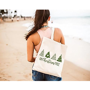 GXVUIS Christmas Tree Canvas Tote Bag for Women Aesthetic Christmas Vacation Reusable Grocery Shoulder Shopping Bag Girl Gift White