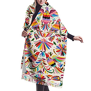 QBahoe Mexican Floral Ethnic Art Birds Paisley Cashmere Scarf For Women Men Lightweight Oversized Fashion Soft Winter Scarves Fringe Shawl Wrap