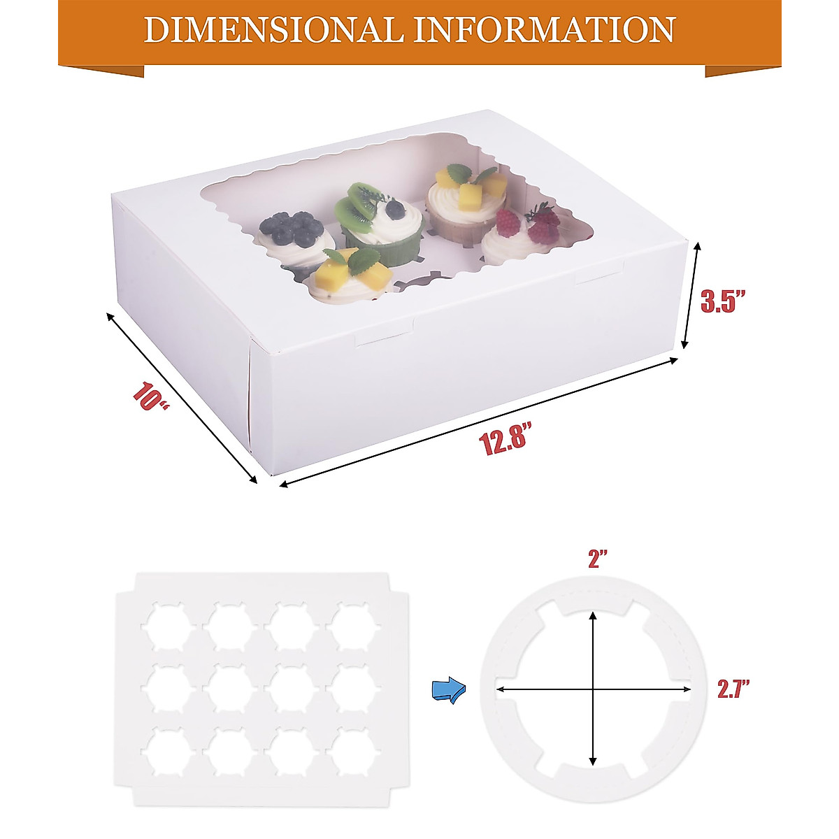 LONGTEAM 6-Set Cupcake Boxes Hold 12 Standard Cupcakes, Food Grade Cupcake Holders Bakery Carrier Boxes with Windows and Inserts for Cupcakes, Muffins and Pastries (White-6 Pack)