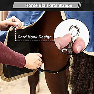Premium Horse Blanket Sheet Leg Straps, Replacement Stretchy Belly Strap with Double Swivel Snaps, Adjustable Length from 24 to 42 Inch Black(2 Pcs)