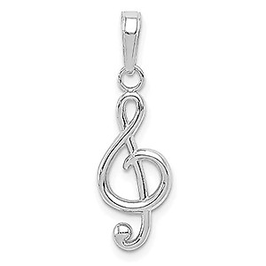 IceCarats 14K White Gold Treble Clef Music Note Necklace Charm Pendant 25mm x 8.13mm Only