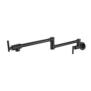 WELLFOR Pot Filler Faucet W/360 Degree Rotatable, Home Commercial Wall Mount Faucet, Solid Brass Folding Faucet with Stretchable Double Joint Swing Arm, Matte Black