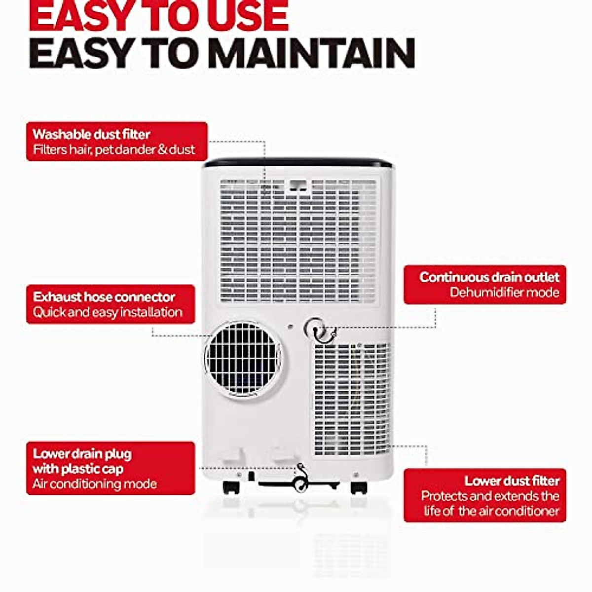 Honeywell 8,000 BTU Smart WiFi Portable Air Conditioner For Bedroom, Office, Living Room, Kitchen, 115V, Cools Up to 350 Sq. Ft. with Dehumidifier, Remote Control and Alexa Voice Control, White