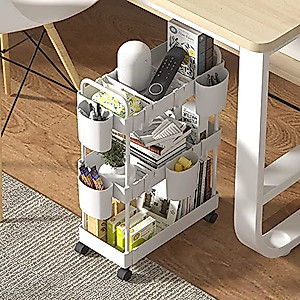 TiLeMiun 3-Tier Storage Rolling Cart Storage Utility Cart Rolling Multifunctional Organizer Mobile Shelving Unit Storage Shelves Slide Out Trolley Cart Bathroom