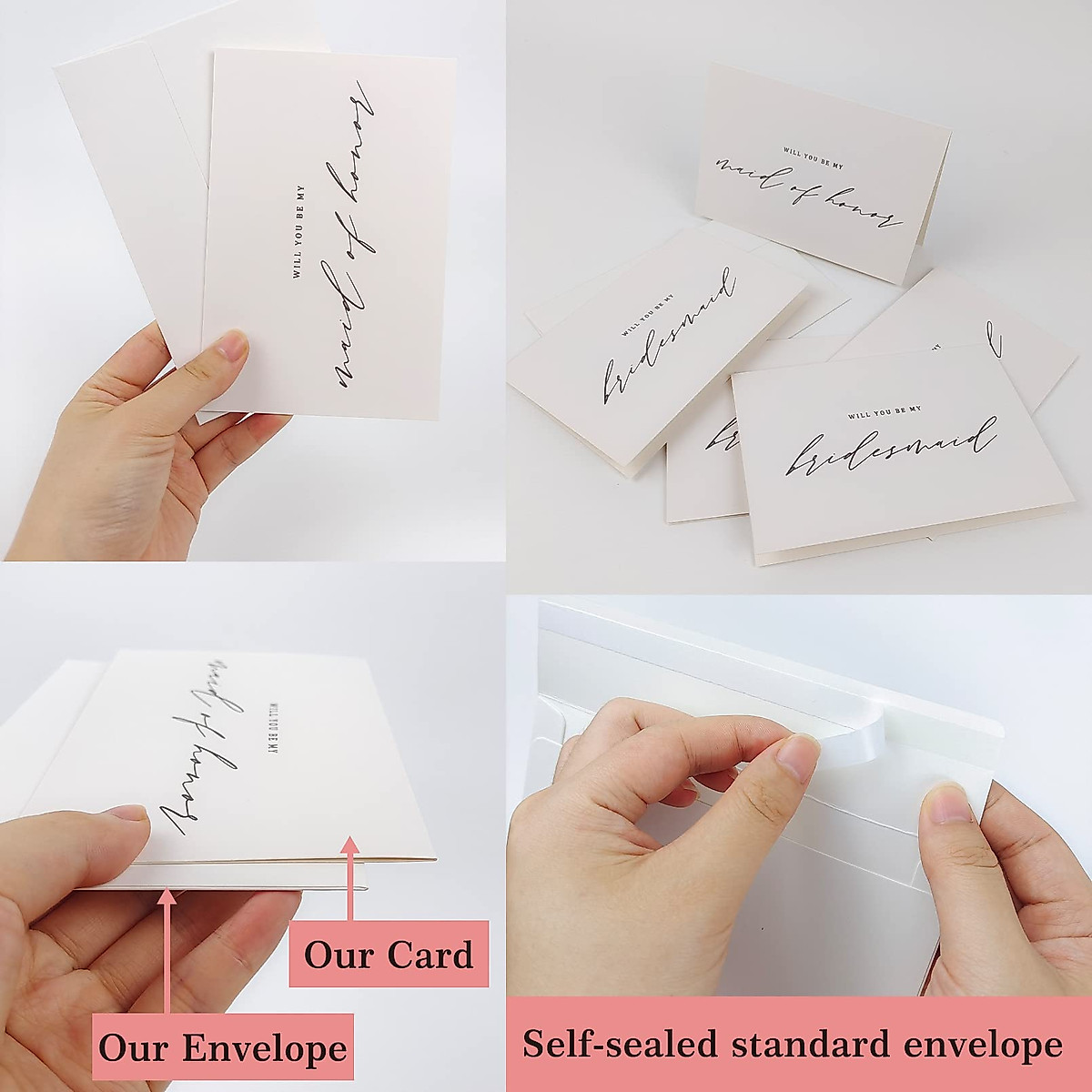 GYYsweetus 6 Packs Will You Be My Bridesmaid Card Set, Set of 6 Bridesmaid Proposal Cards, 4 Bridesmaid Cards, 2 Maid of Honor Cards, Wedding Bridal Shower Card with 6 Envelopes