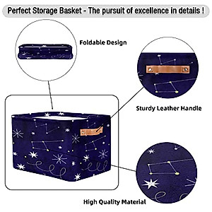 Pardick Large Collapsible Storage Bins ,Space Constellation Decorative Canvas Fabric Storage Boxes Organizer with Handles，Rectangular Baskets Bin for Home Shelves Closet Nursery Gifts