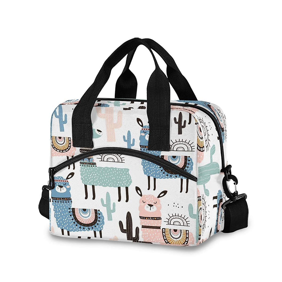 AUUXVA Reusable Insulated Cute Animal Llama Tropical Cactus Lunch Bag Cooler Tote Bag Lunch Bag Office Work Beach Picnic Hiking Lunch Box Container Organizer with Adjustable Shoulder Strap for Adults