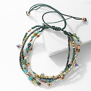 JOYA GIFT Handmade Adjustable Wrap Bracelet Bohemian String Braided Beads Anklets Gifts for Women
