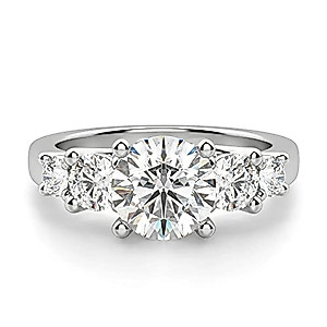 Riya Gems 5 Carat Round Diamond Moissanite Engagement Ring Wedding Ring Eternity Band Vintage Solitaire Halo Hidden Prong Setting Silver Jewelry Anniversary Promise Ring Gift (8.5)