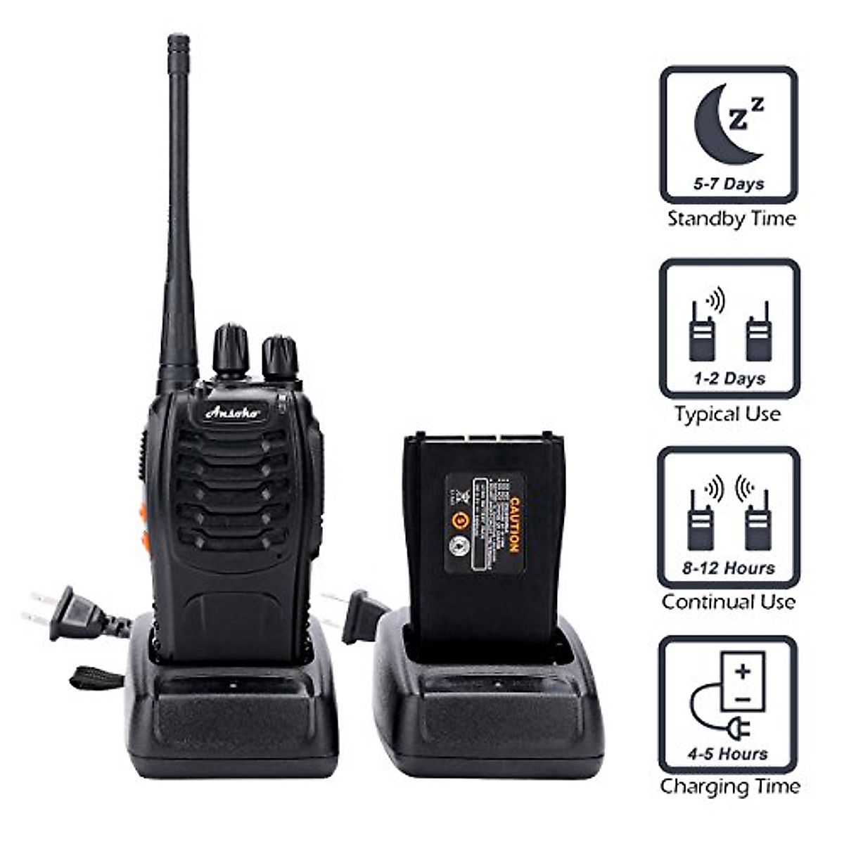 Ansoko Walkie talkies 10 Pack Long Range Rechargeable 2 Way Radio UHF 16-Channel with Earpiece Li-ion Battery and Charger (Pack of 10)