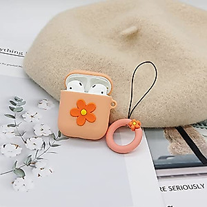 Compatible with AirPods Case Flower, Soft Silicone Shockproof Cartoon 3D Flower Pattern Cover Girls Women Funny Kawaii Cute Case for AirPods 1/2 Generation - Orange
