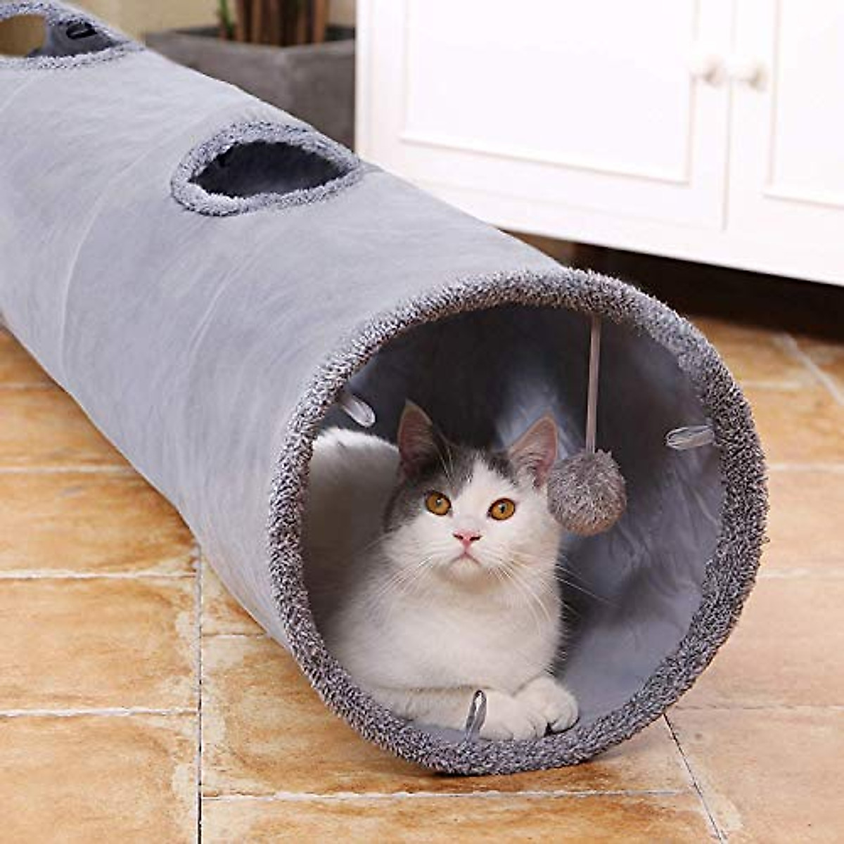 Speedy Pet Collapsible Cat Tunnel, Cat Toys Play Tunnel Durable Suede Hideaway Pet Crinkle Tunnel with Ball M