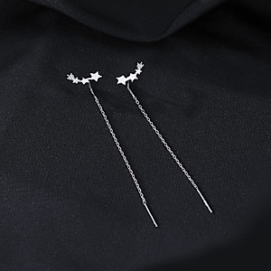 SLUYNZ 925 Sterling Silver Stars Earrings Dangle for Women Long Chain Threader Earrings Tassel