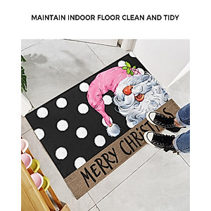 Shag Door Mats Bath Rugs Christmas Pink Dwarf White Point Black,Soft Fluffy Doormats Non Slip Carpet Winter Gnome Brown Linen,Shaggy Fuzzy Area Throw Rug for Kitchen/Bathroom/Bedroom 16x24In