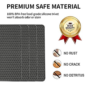 Silicone Trivets for Hot Pots and Pans, Multi-Purpose Trivet Mat for Hot Dishes Set of 4, Heat Resistant Durable Flexible Silicone Pot Mat for Countertop, Easy to Wash and Dry, Dark Gray, Square