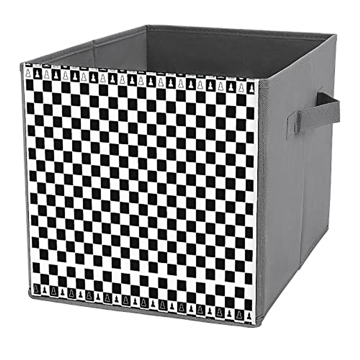 International Chess Black White Checkerboard Foldable Storage Bins Printd Fabric Cube Baskets Boxes with Handles for Clothes Toys, 11x11x11