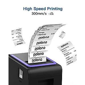 POLONO Receipt Printer, 3 1/8"" 80mm PL330 Thermal Receipt Printer, 300mm/s POS Receipt Printer, 2 1/4"" x 50' Thermal Paper, Receipt Paper Suitable for Many Credit Card Terminals, BPA Free, 50 Rolls