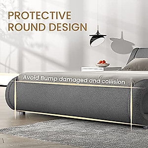 SHA CERLIN Queen Size Bed Frame Luxury Wave-Like Modern Upholstered Low Profile Platform Bed, Linen Sleigh Bed with Adjustable Headboard, No Box Spring Needed, Grey