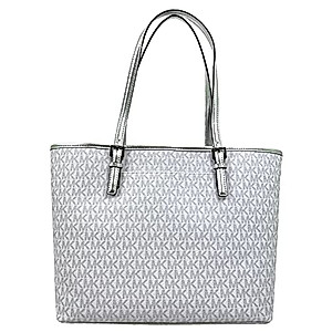 Michael Kors MK Jet Set Girls JST Medium Signature Carry all Tote Logo Bag (Bright White multi)