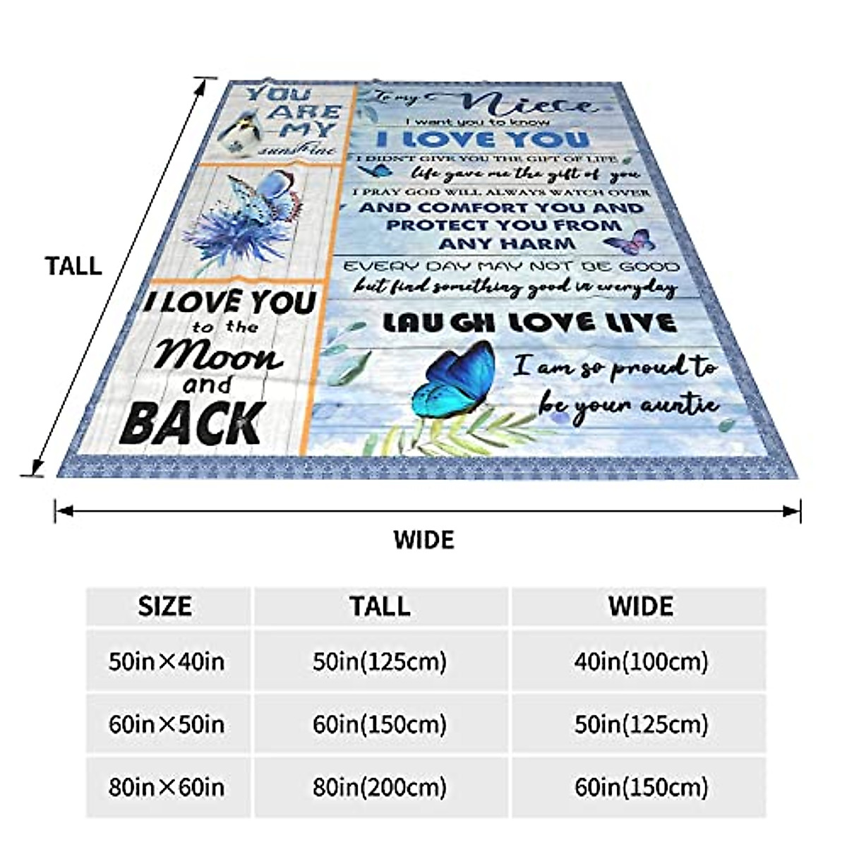 Niece Gifts Blanket - to My Beautiful Niece, Gifts for Niece from Aunt, Butterfly Blanket Nieces Birthday Throws Blankets, Graduation Birthday Present for Niece Gifts Ideas 60"x50"