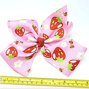 BOWS BOWS 8" Inches Jumbo Handmade Grosgrain Ribbon HairBow Alligator Clip Pink Strawberry Woman Girls Bows Hairclip