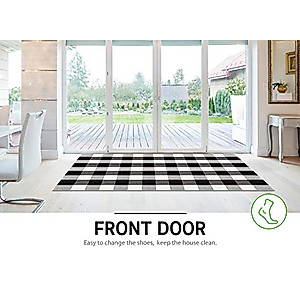 Syntus Buffalo Plaid Rug, 35.4 x 59 inch Doormat Kitchen Rug Black and White Cotton Outdoor Mat for Porch Bathroom Carpet Living Room Throw Area Rug