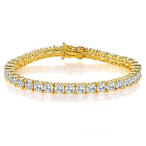 Gemsme 18K Yellow Gold Plated 4.0mm Cubic Zirconia Classic Tennis Bracelet 7.5 Inch
