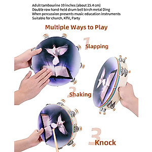 GuangTao king Tambourine 10 inch peace Dove Bible Double Row Handbell Clap Drum Tambourine for Pray Church Party Musical Instrument Zebra Sounds