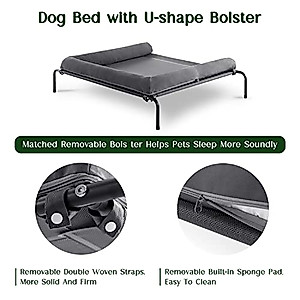 WESTERN HOME Elevated Dog Bed Cot, Chew Proof Raised Outdoor Dog Bed with Bolster for Extra Large Dogs, Portable Cooling Pet Cot with Breathable Mesh, Skid-Resistant Feet, Grey, 48.25 inches