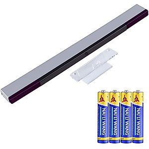 Replacement Wii Wireless Sensor Bar, Infrared IR Ray Motion Sensor Signal Receiver for Nintendo Wii and Wii U Console with Stable Stand and 4 AAA Batteries(Black)