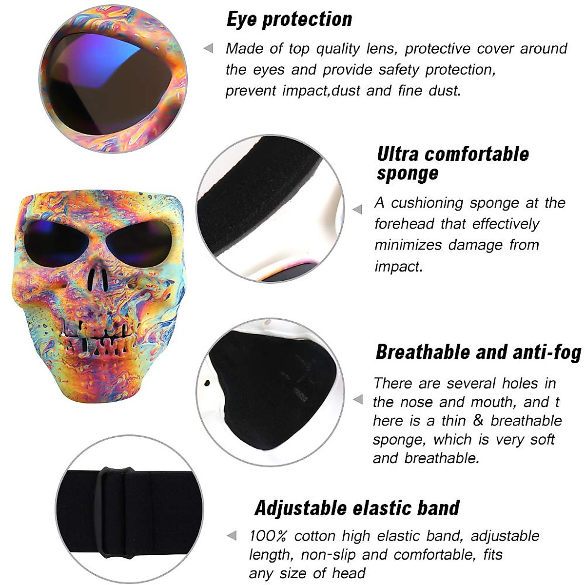 Flantor Motorcycle Goggle Skull Face Mask for Airsoft Paintball Motor Racing Polarized Lens