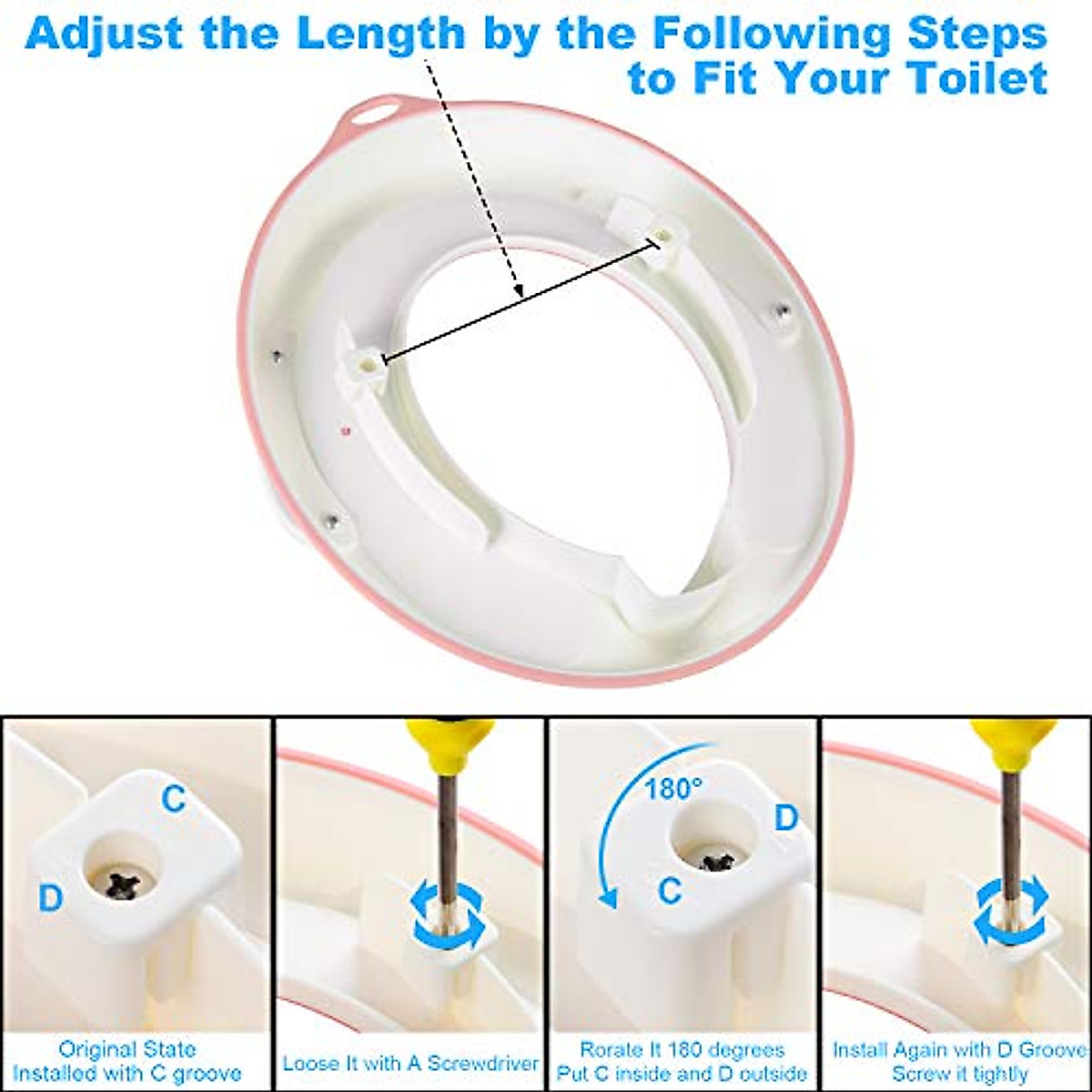 HEETA Potty Training Seat for Boys Girls Kids Toddler, Non Slip Potty Training Toilet with Handle, Easy Clean (Pink)