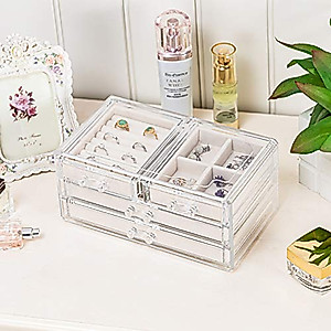 Acrylic Jewelry Box with 4 Drawers, Clear Velvet Jewellry Organizer Case, Earring Rings Necklaces Bangle Bracelets Display Storage Holder, Gift for Women, Girls